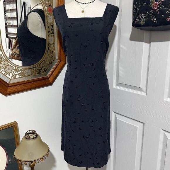 dressbarn | Dresses | Vtg Y2k Dressbarn Black Silk Linen Blend Floral ...